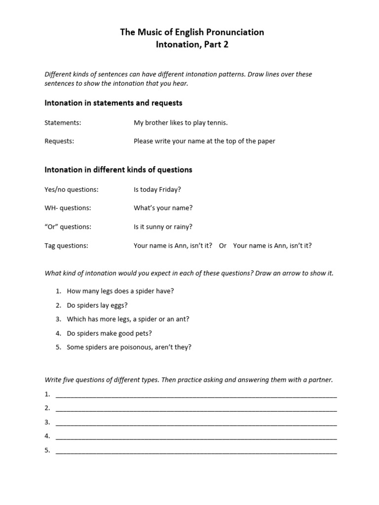 Intonation Patterns in English Sentences | PDF