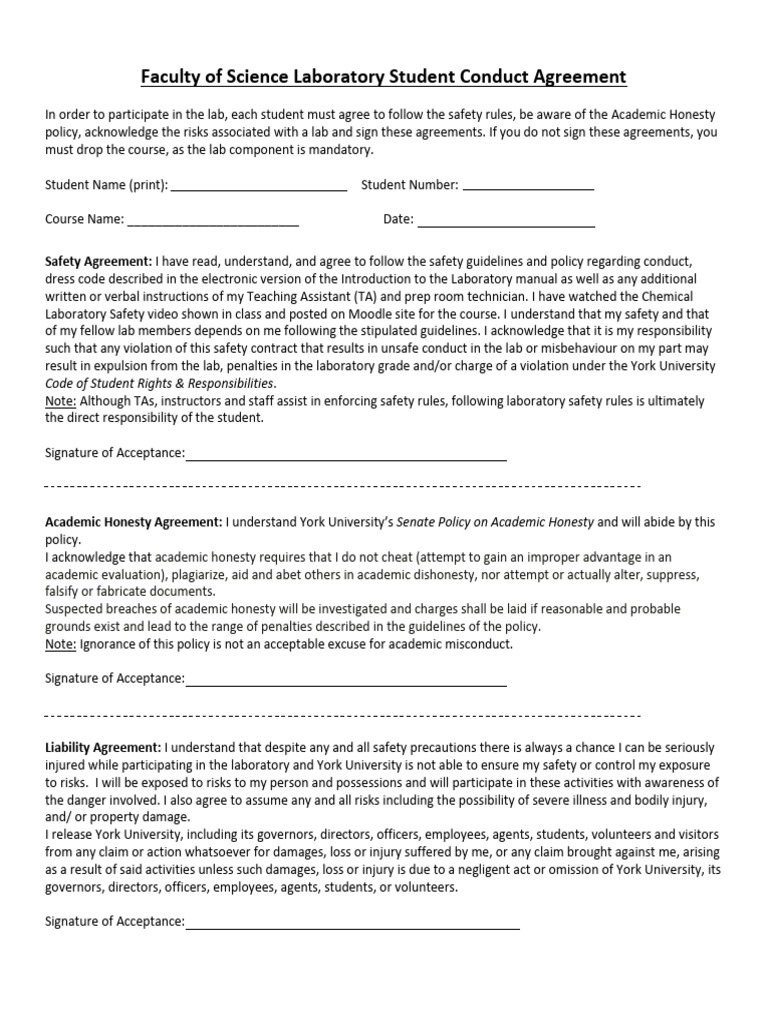 Chem 1100 Student Conduct Agreement Form | PDF | Academic Dishonesty ...