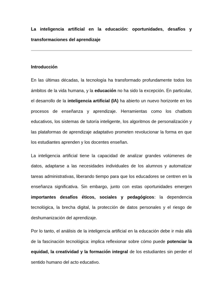 IA en Educación: Oportunidades y Desafíos | PDF | Inteligencia ...