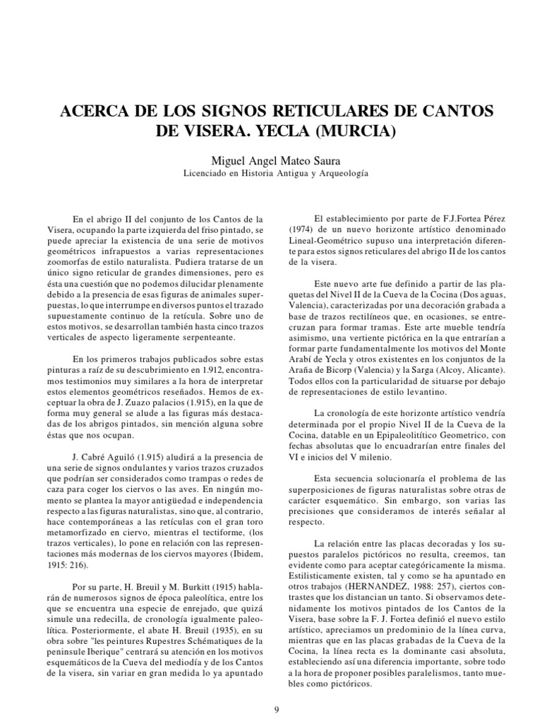 Acerca de Los Signos Reticulares de Cantos de Visera. Yecla (Murcia ...