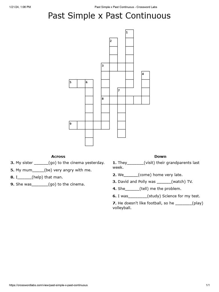 Past Simple vs. Past Continuous Crossword | PDF