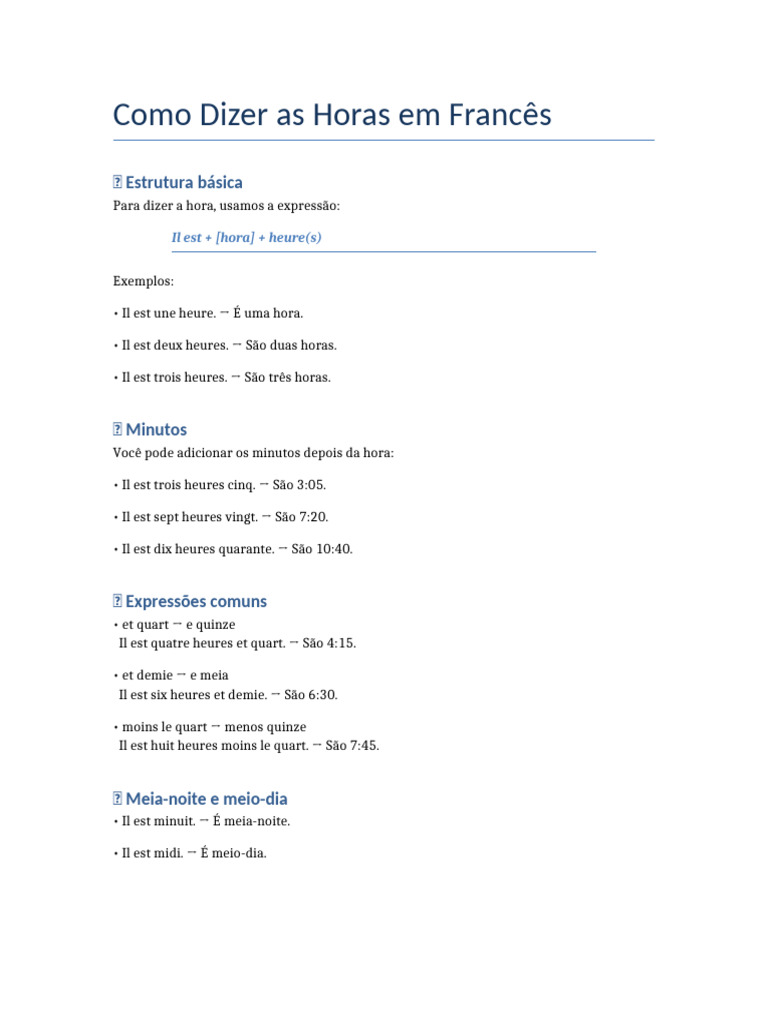 Como Dizer as Horas em Francês | PDF