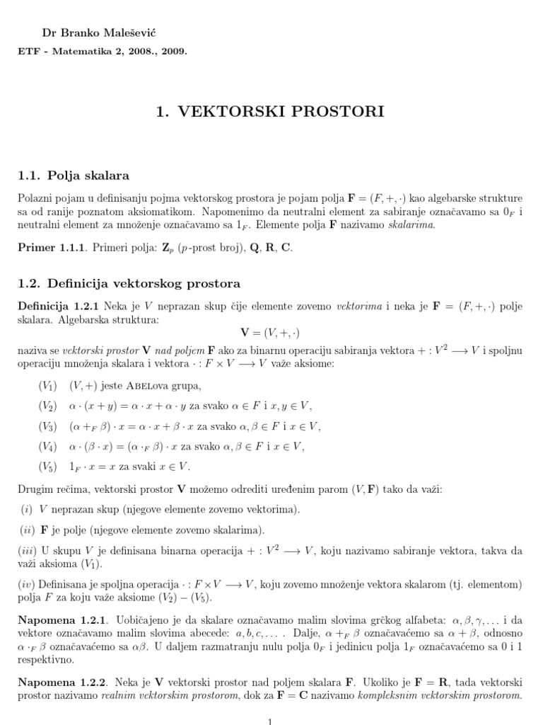 Linearna Algebra - Vektorski Prostor | PDF