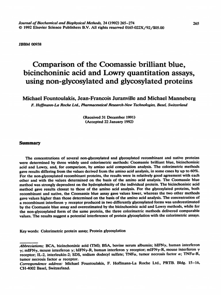 Protein Assay Methods Comparison | PDF | Proteins | Interferon