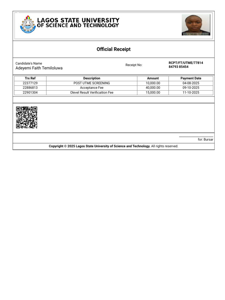 LASU Official Payment Receipt | PDF
