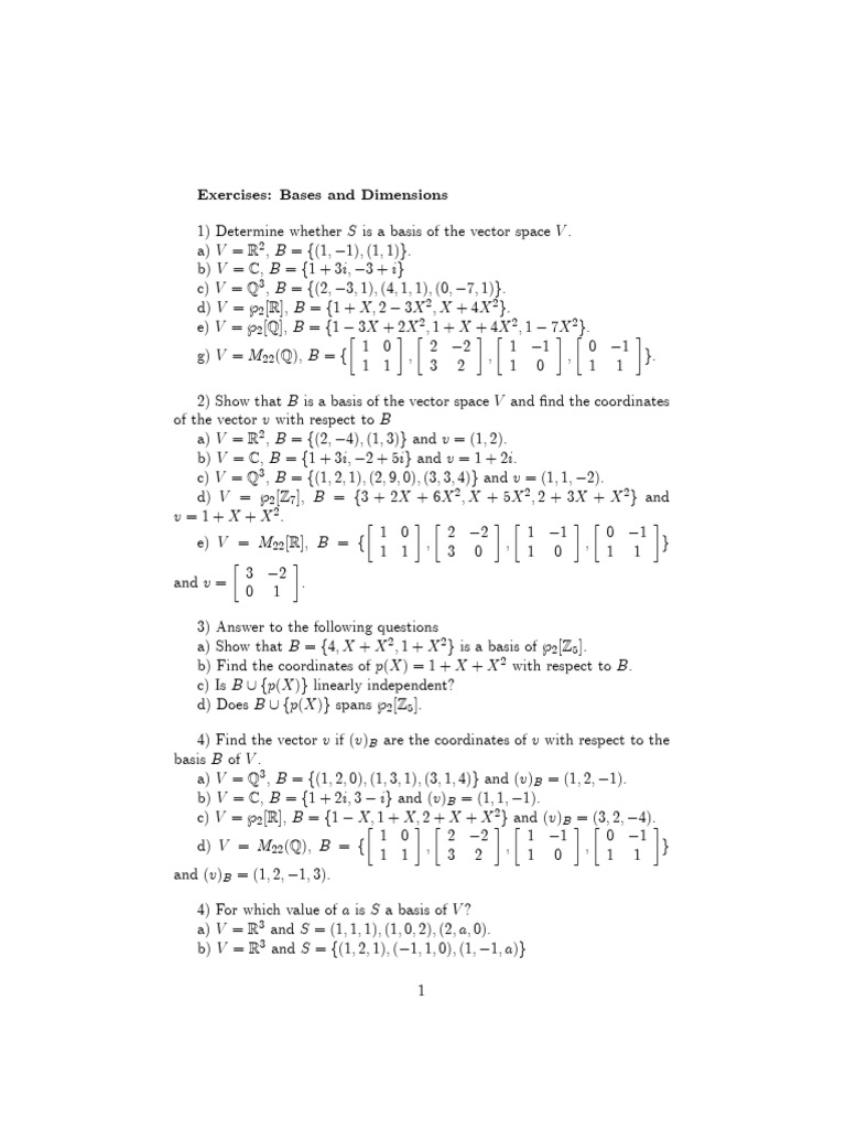 Bases&Dim Solution 251016 133930 | PDF | Basis (Linear Algebra ...
