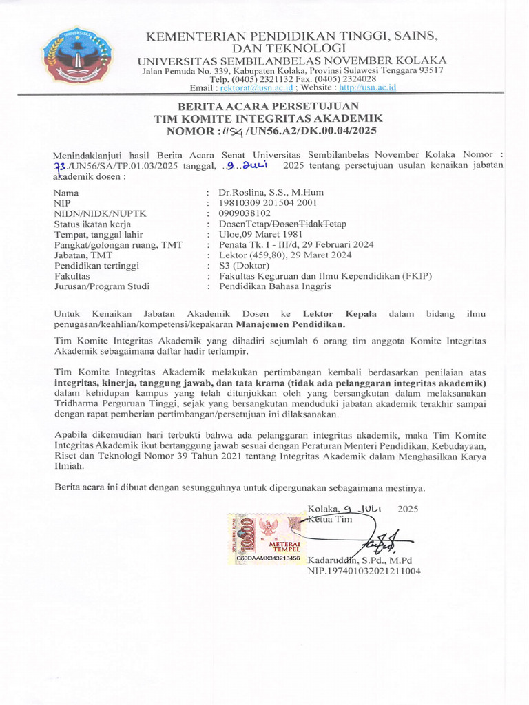 Tim Komite Integritas Akademik | PDF