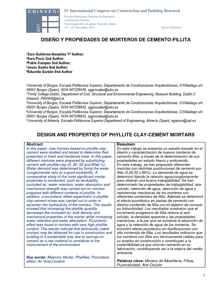 Design and Properties of Phyllite Clay C | PDF | Mortar (Masonry) | Cement