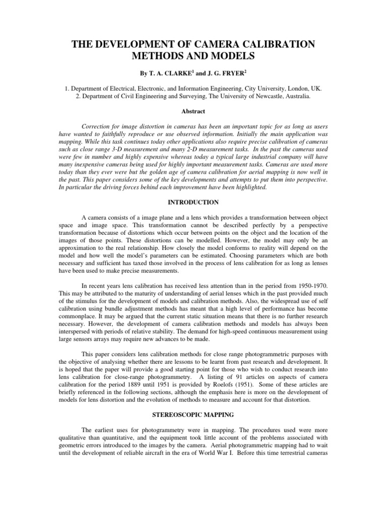 Development Camera Calibration Methods Models Pdf Camera Camera Lens