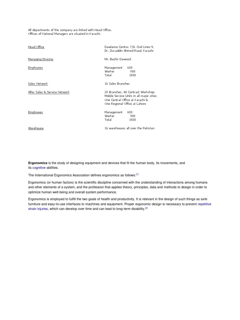 Dawlance Head Office and Operations Overview | PDF | Human Factors And ...
