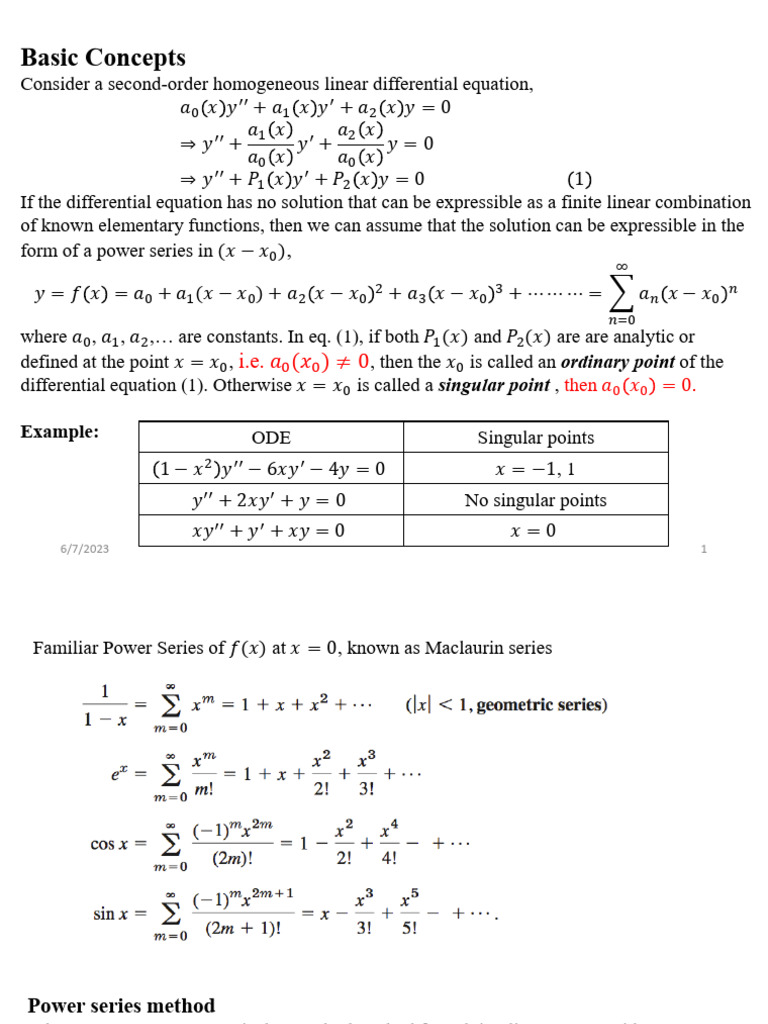Power Series Solutions for ODEs | PDF | Ordinary Differential Equation ...