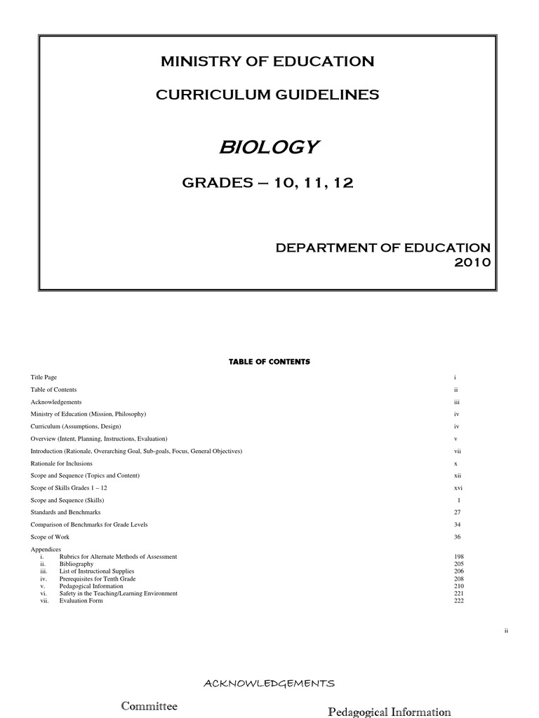 Biology Curriculum Guidelines 2010 | PDF | Educational Assessment ...
