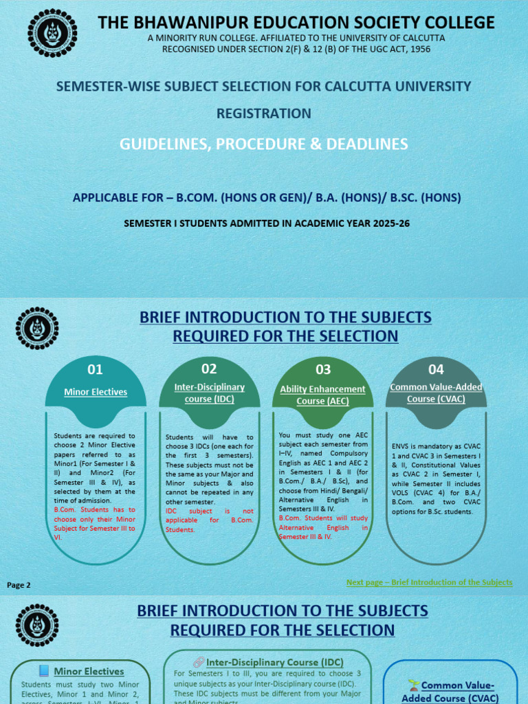 Subject Selection 2025 26 For Sem I | PDF