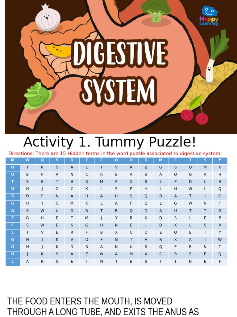 Digestive System Word Puzzle Activity | PDF | Digestion | Stomach
