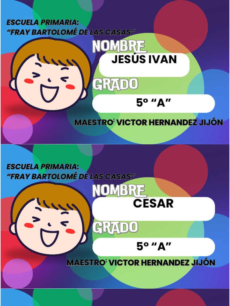 Gafete Escolar Gafete para Niños de Preescolar o Kinder Con Emociones y ...
