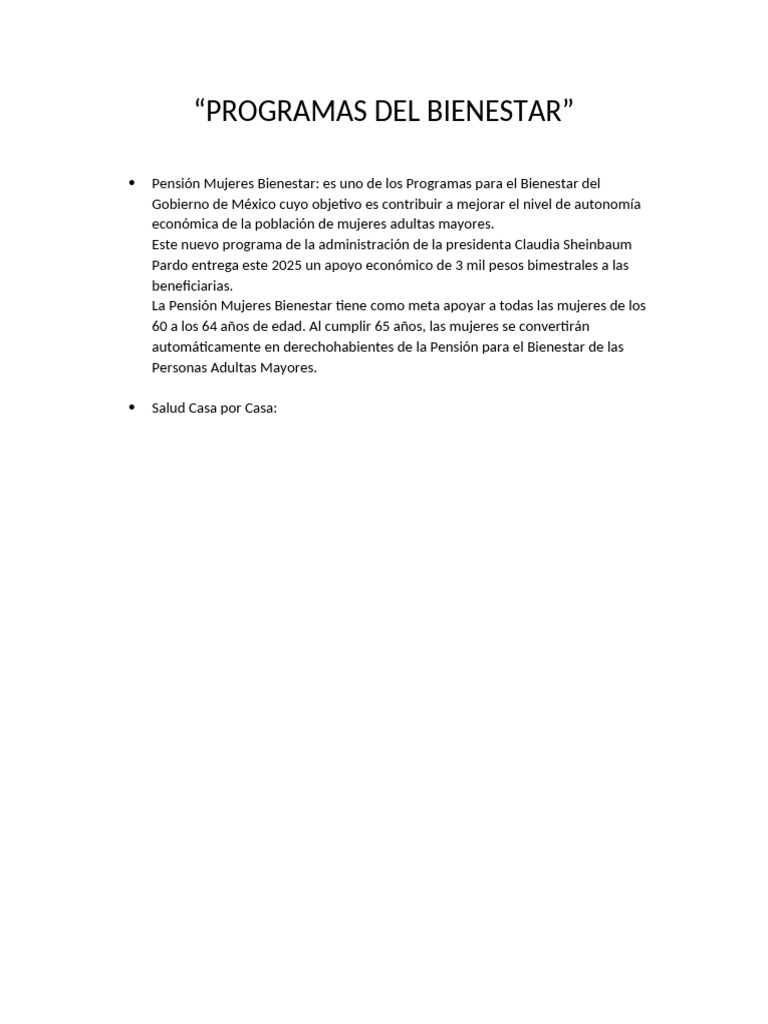 Programas Del Bienestar | PDF