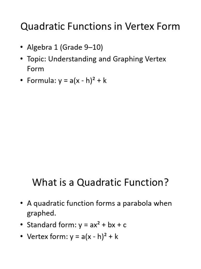 Quadratic Function Verrtex Format | PDF