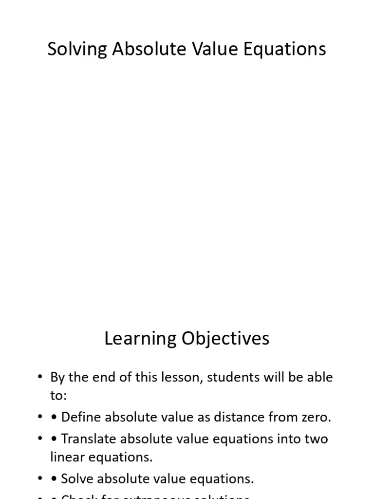 Solving Absolute Value Equations Guide | PDF