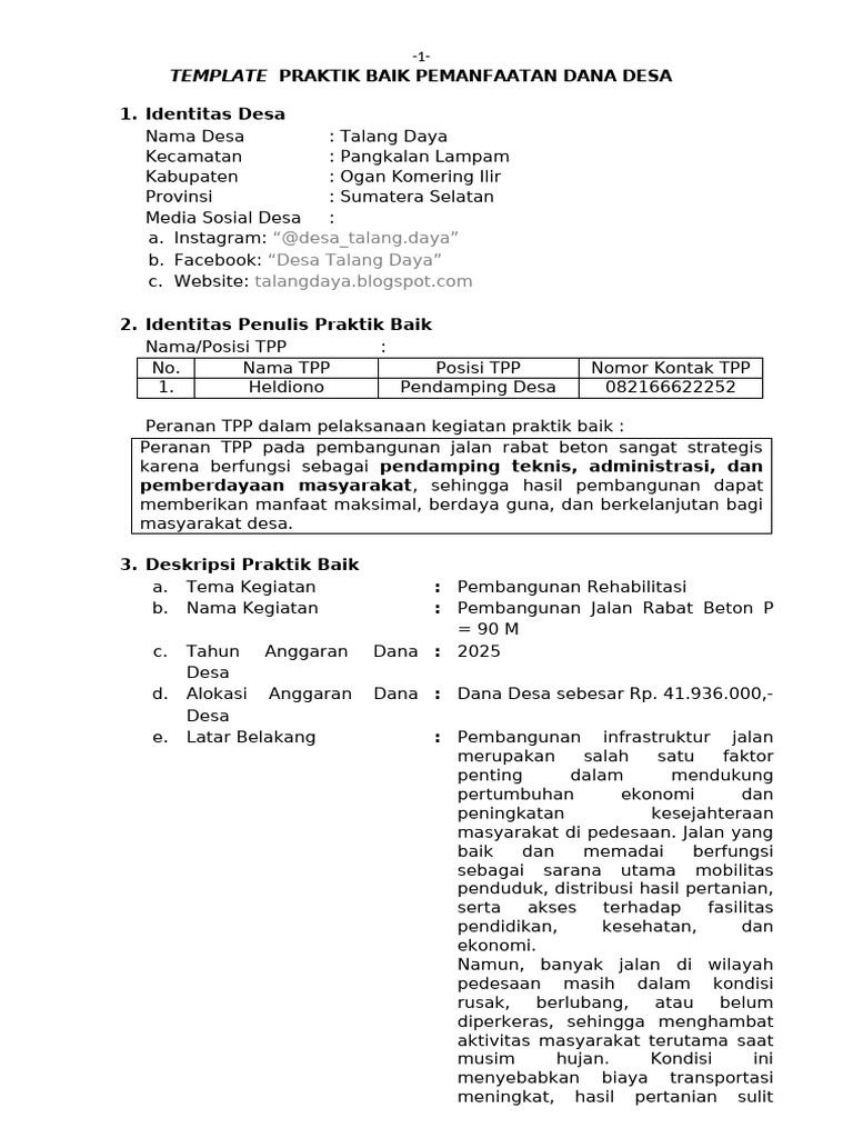 TD Template Praktik Baik Dana Desa | PDF