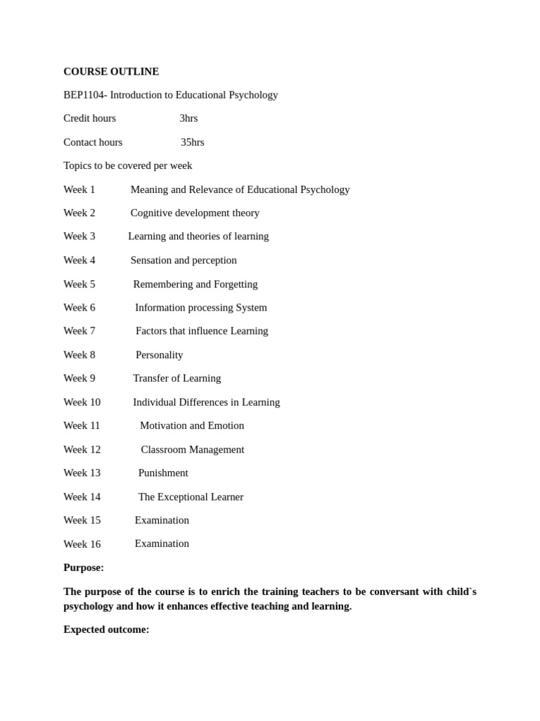 Educational Psychology Course Outline | PDF | Educational Psychology ...