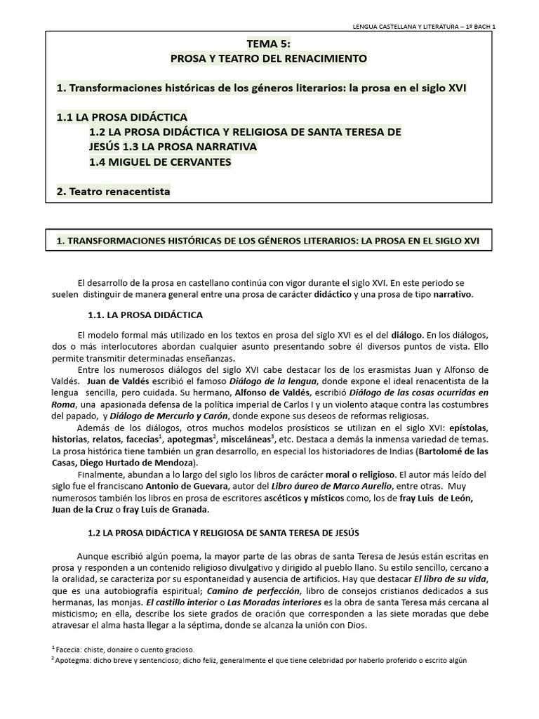 Prosa y Teatro del Renacimiento | PDF | Miguel De Cervantes | Don Quijote
