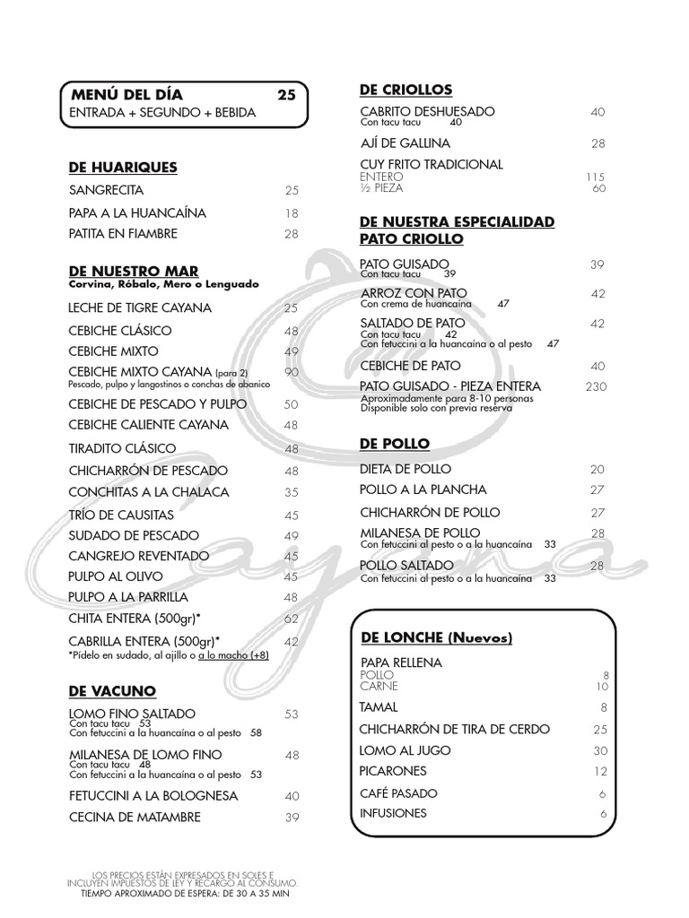 Menú Variado de Platos Peruanos | PDF | Alimentos | Cocina