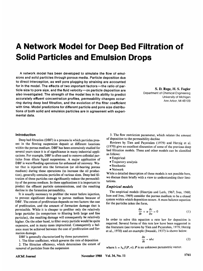 A Network Model Deep Bed Filtration of Solid Particles and Emulsion ...