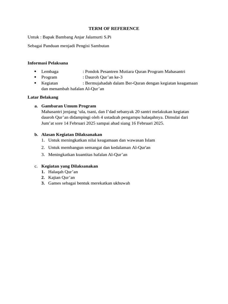 Term of Reference | PDF