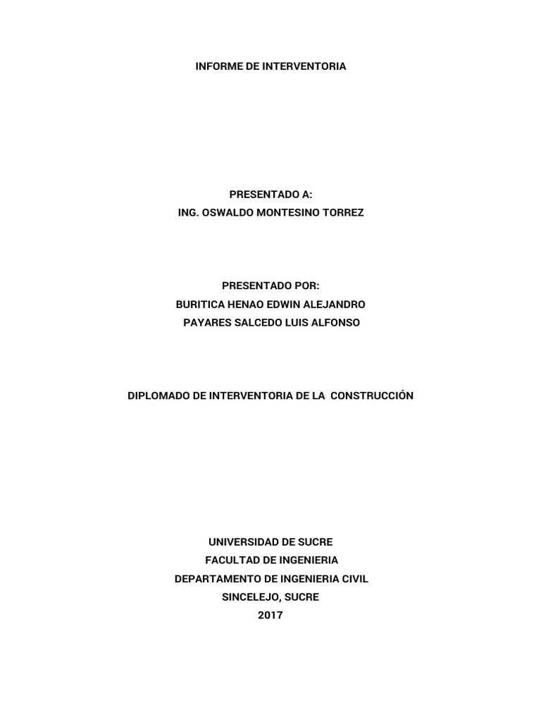 Informe de Interventoría Resuelto | PDF | Póliza de seguros | Tubería ...