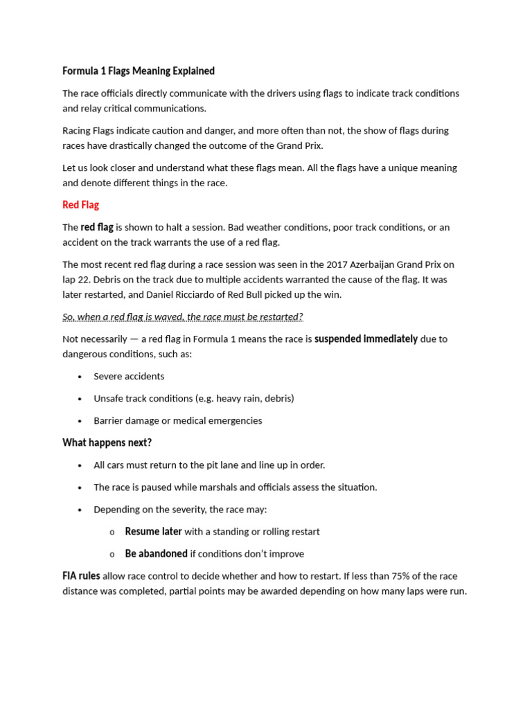 Understanding F1 Flag Meanings | PDF | Formula One | Grand Prix Motor ...