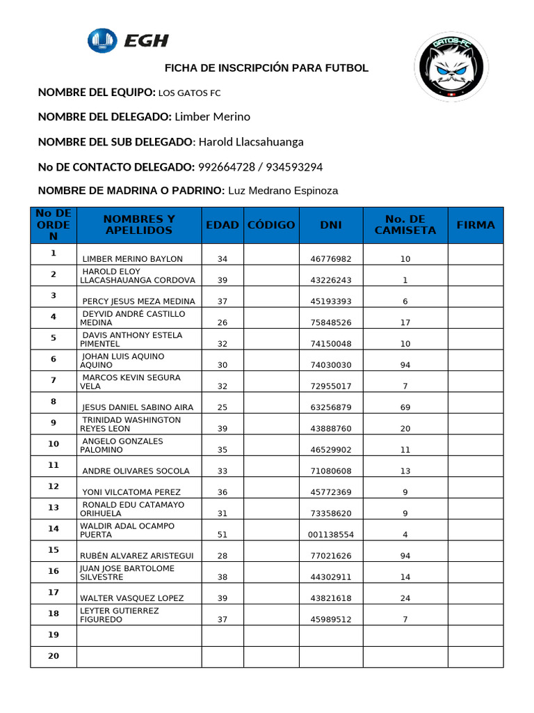 Ficha de Inscripción Futbol-Actualizado | PDF