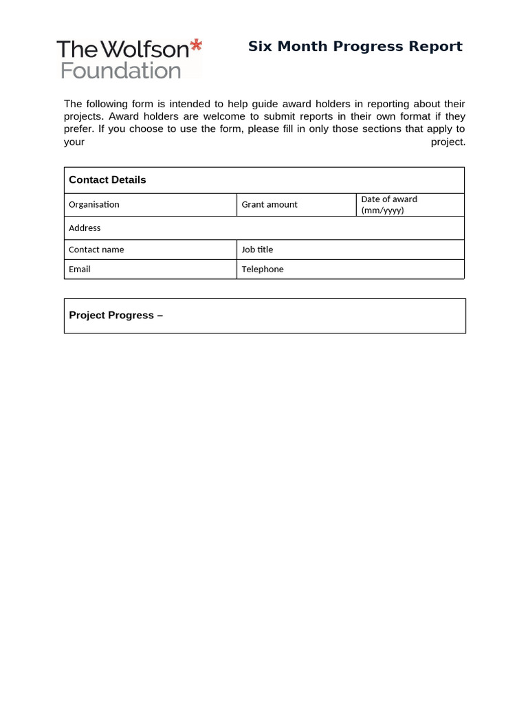 6 Month Progress Report Form | PDF