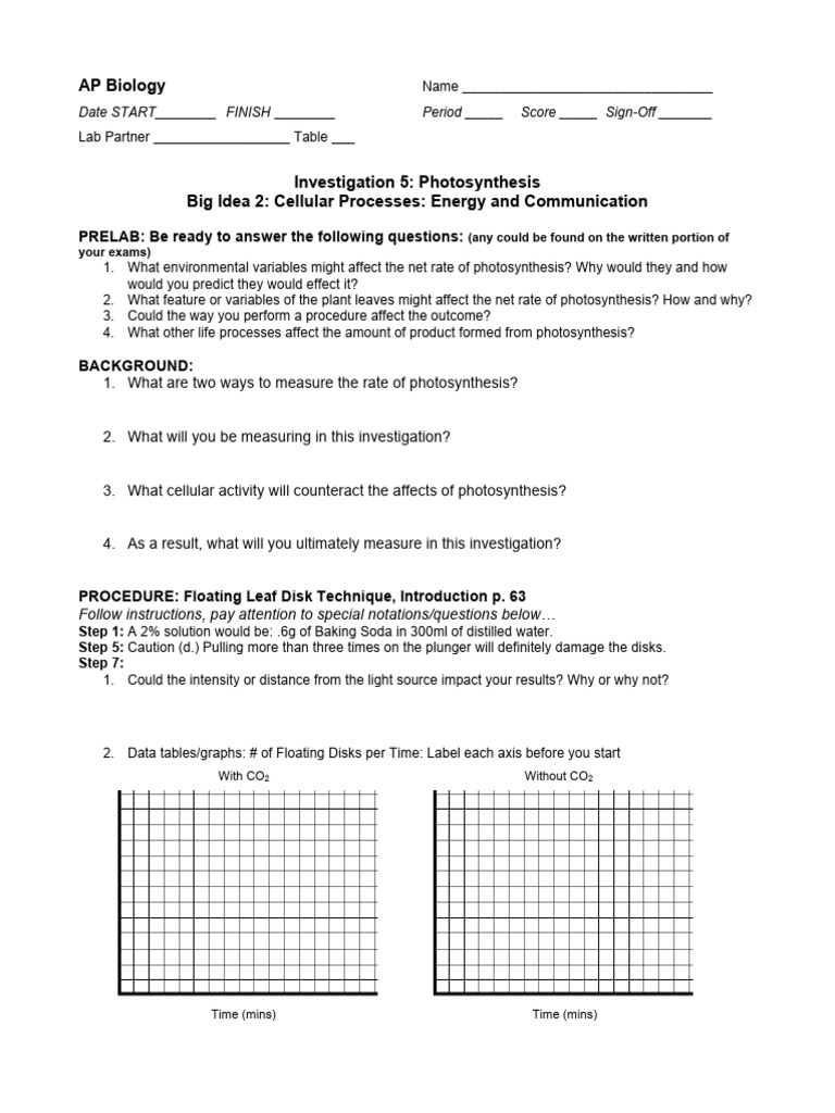 Photosynthesis Lab Investigation Guide | PDF | Photosynthesis | Experiment