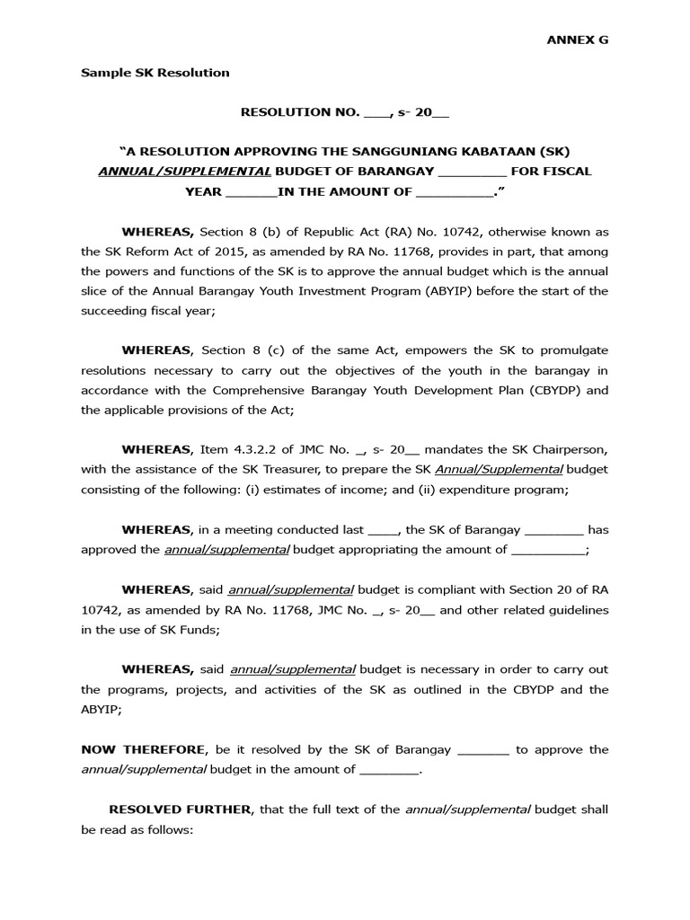 SK Supplemental Budget Resolution Sample | PDF | Budget | Government