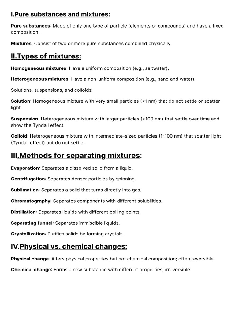 Pure Substances, Mixtures, and Separation Methods | PDF
