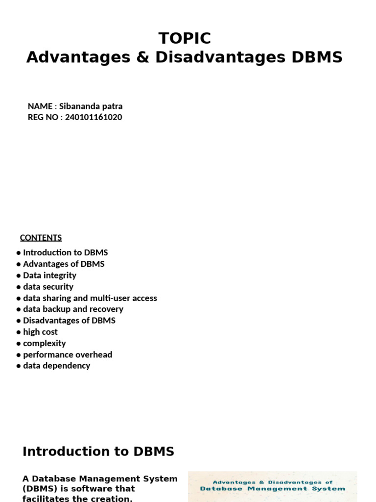 Advantages & Disadvantages DBMS | PDF | Databases | Backup
