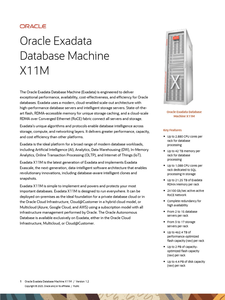 Exadata X11M Overview and Features | PDF | Databases | Cache (Computing)