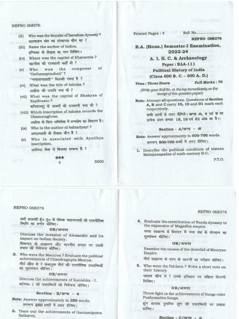 BAA-111 Political History of India (Circa 600 B.C.-300 A.d.), 2023-24 ...
