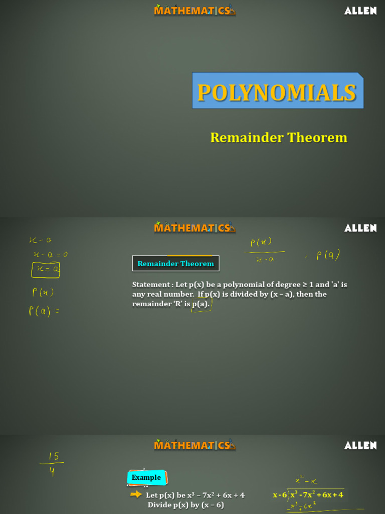 Remainder Theorem for Polynomials | PDF