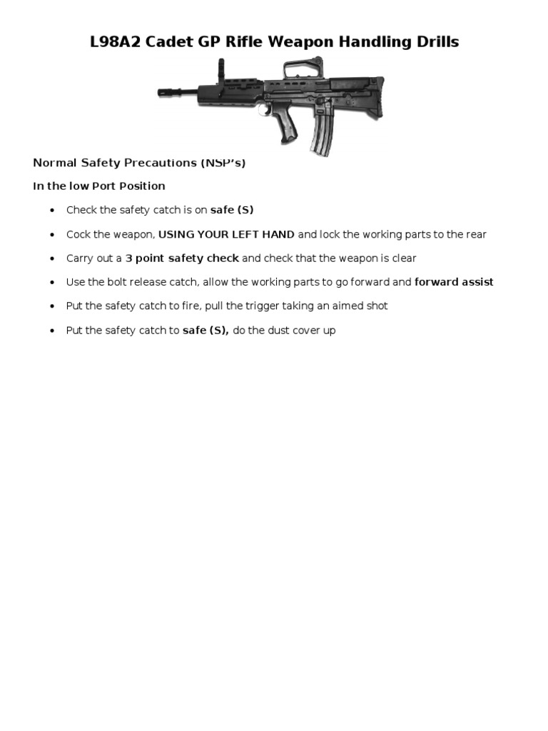 L98A2 Cadet GP Rifle Weapon Handling Drills | PDF | Trigger (Firearms ...