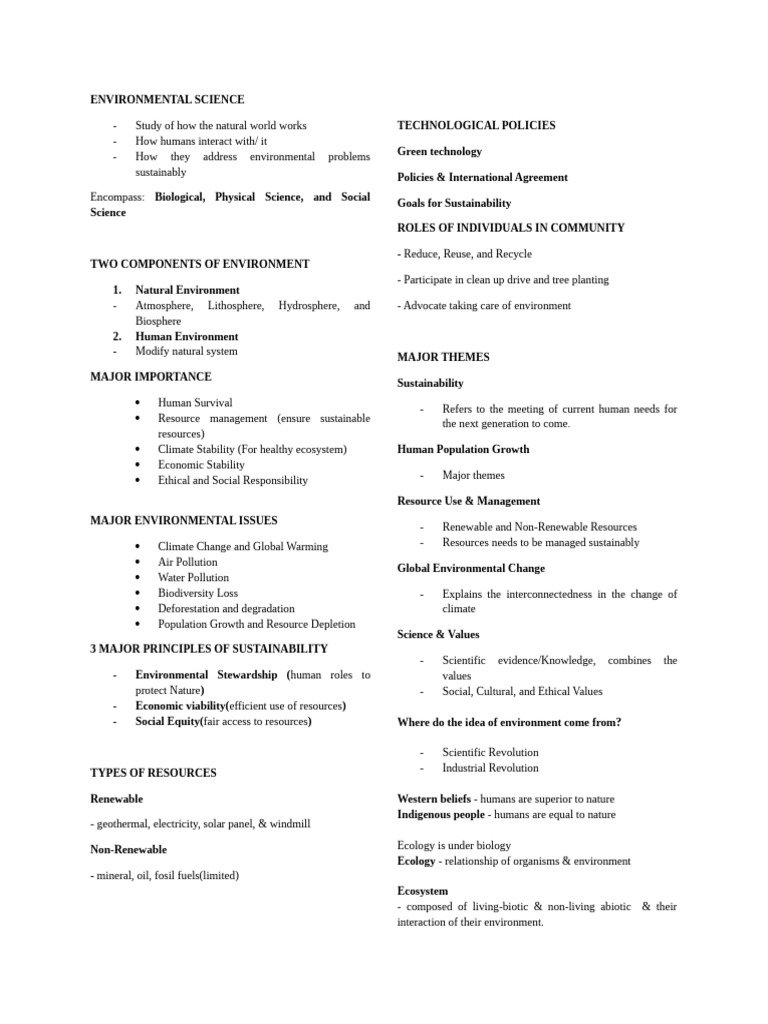 Envi. Sci. Midterms Reviewer Updated | PDF | Sustainability | Natural Environment
