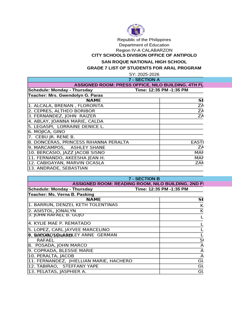 Updated Aral Program List of Students | PDF | Southeast Asia ...