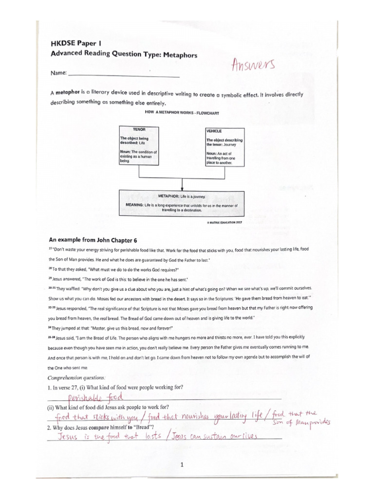 Advanced Reading Question Type Metaphors | PDF