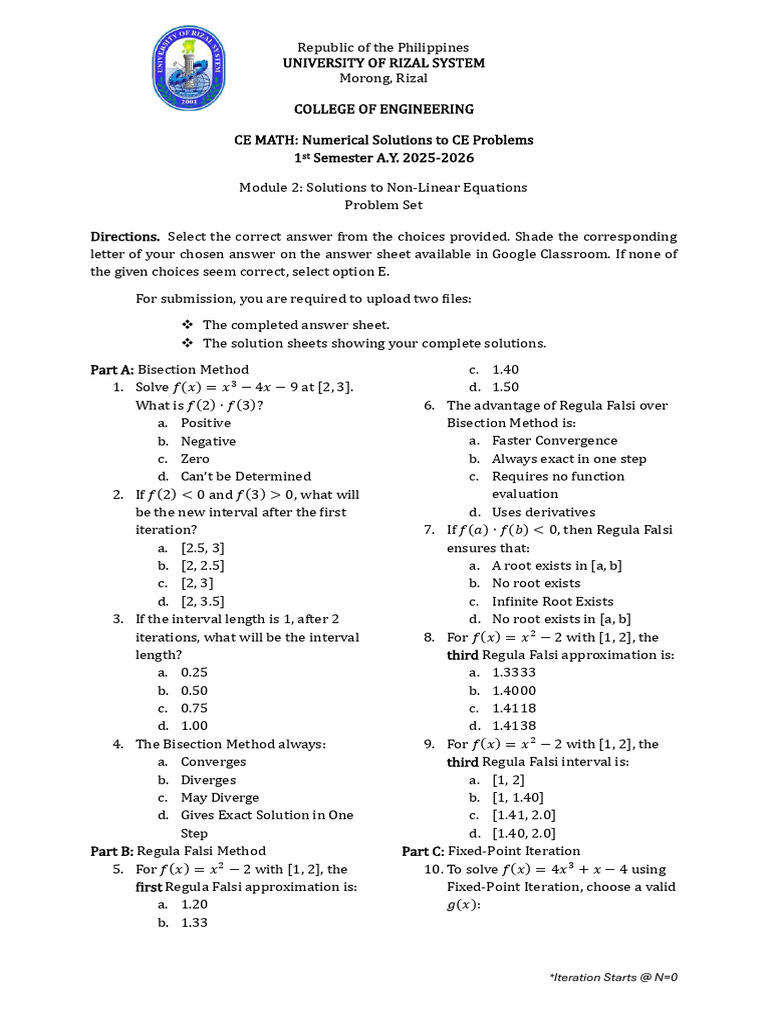 CE Math Problem Set 2 Solutions To Nonlinear Equations | PDF | Applied Mathematics ...