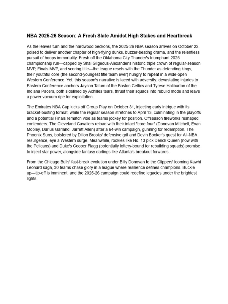 NBA 2025-26 Season Preview: High Stakes | PDF