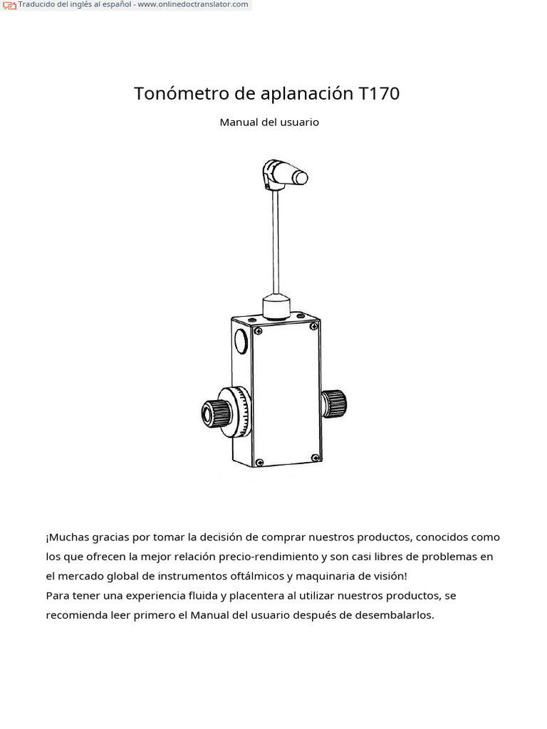 Manual del Tonómetro T170 | PDF | Medición | Agua