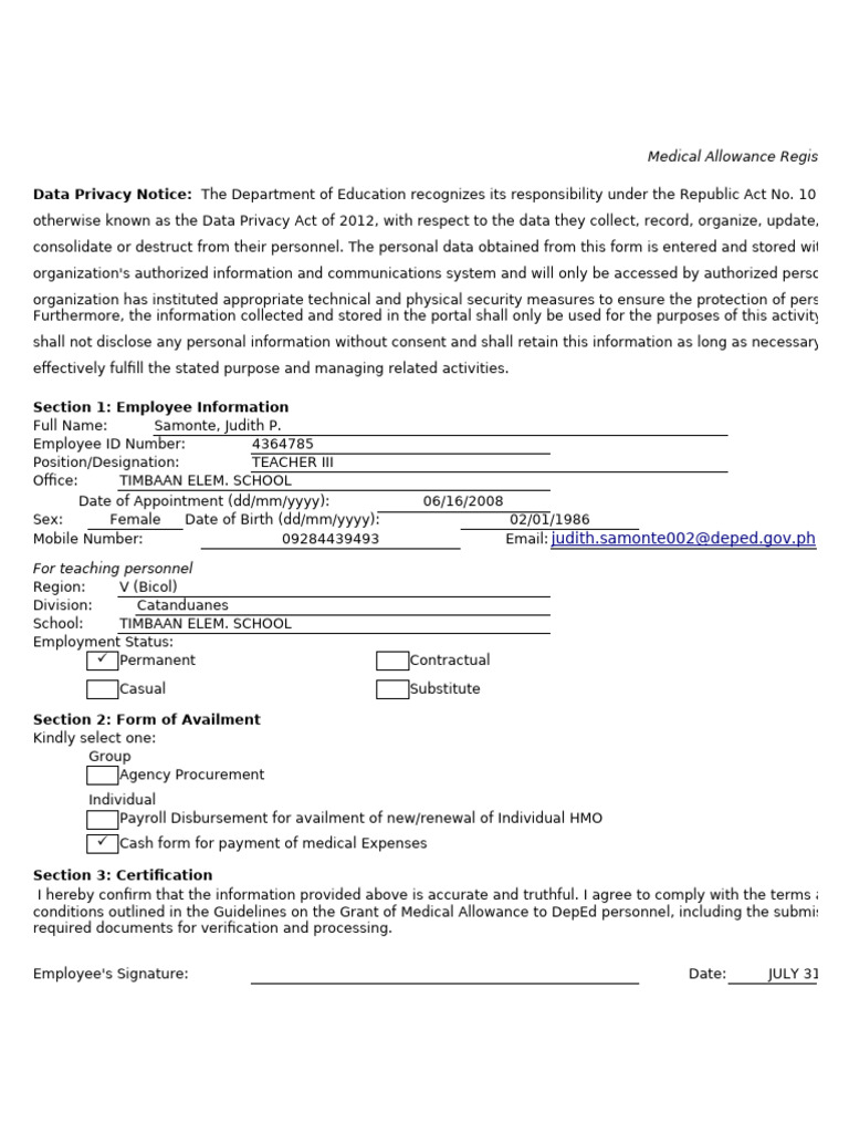 Annex-A-Medical-Allowance-Form-Judith Samonte | PDF