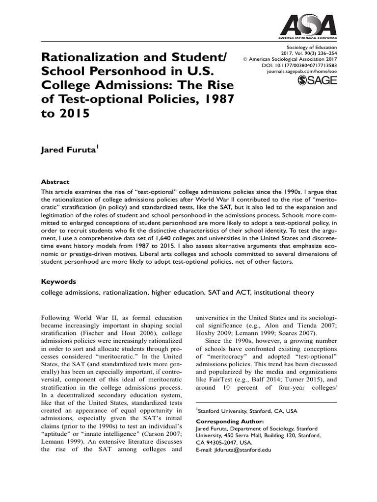 Furuta - Rationalization and Personhood in College Admissions Policies ...