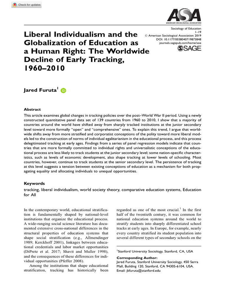 Furuta - Liberal Individualism and The Globalization of Education As A ...