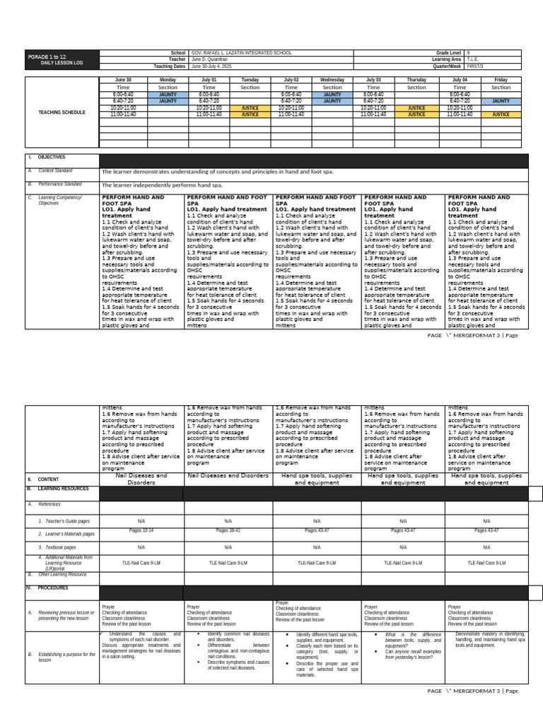 TLE9-Q1-Week 3 | PDF | Hygiene | Learning